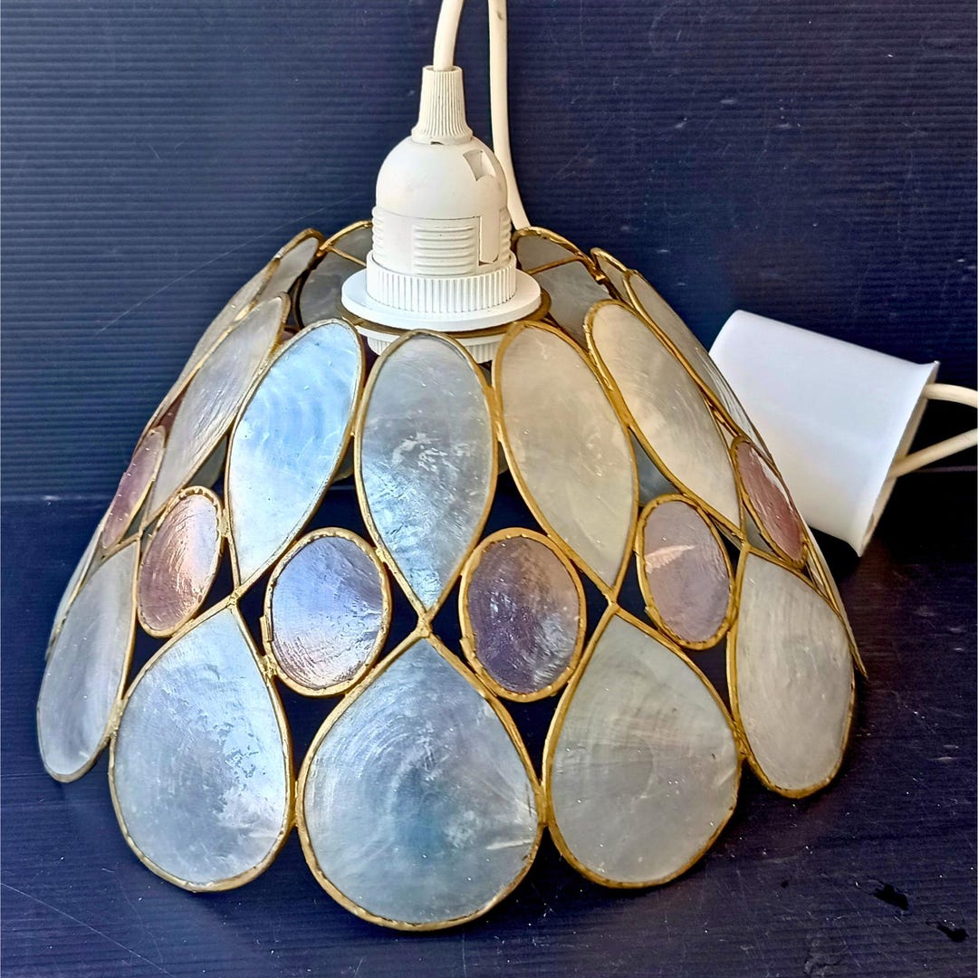 Vintage Capiz Shell Ceiling Light Shell Floral Tiffany Style, Shell ...