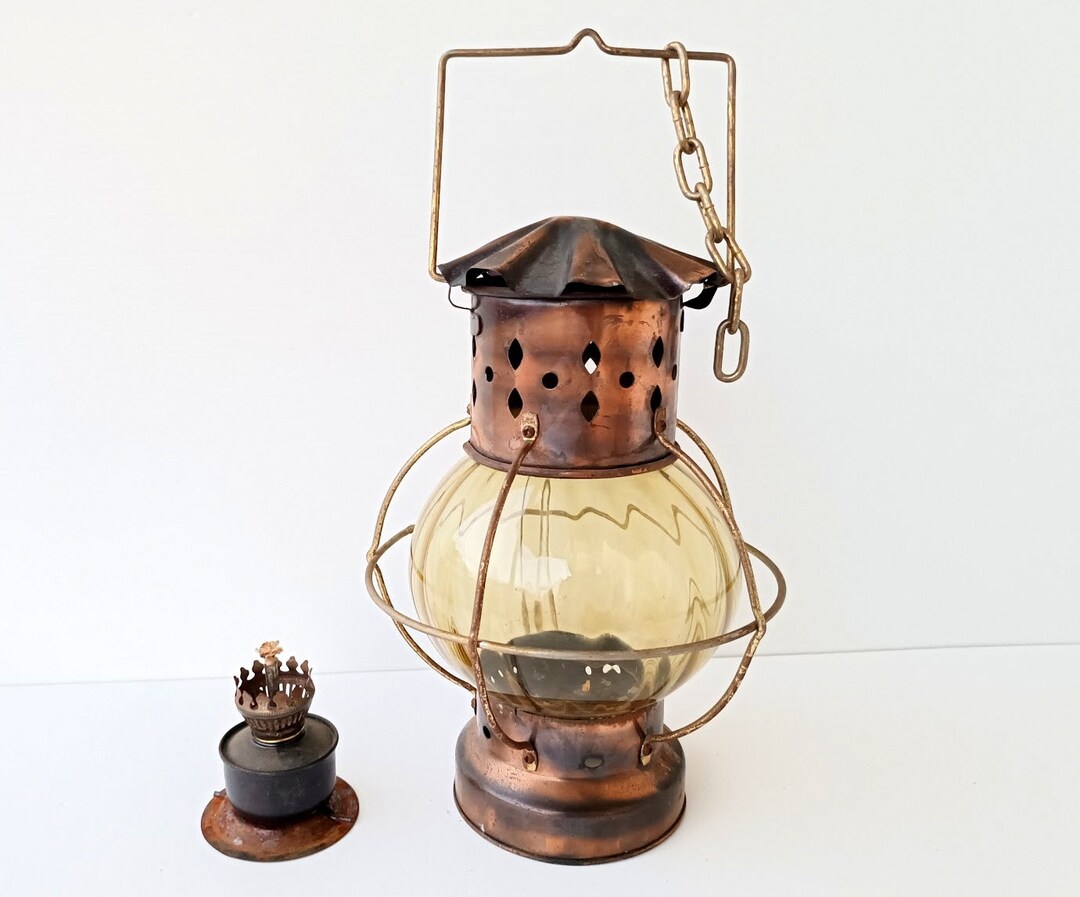 Old Working Handled Iron Oil Lamp With Glass Cup, Primitive Light ...