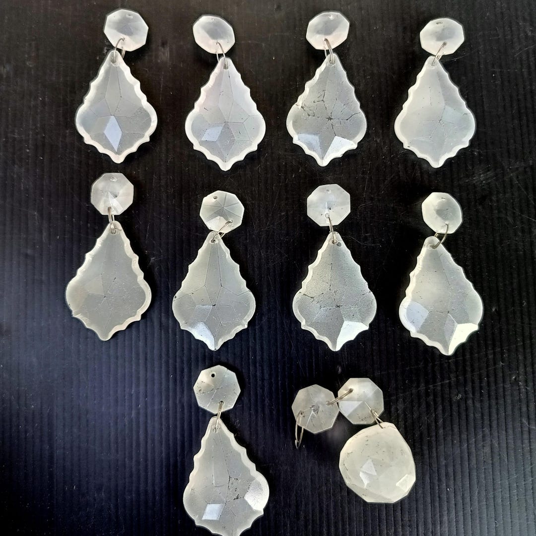 Italian 50s Frosted Glass Spare Parts Chandelier Teardrops With Prism ...
