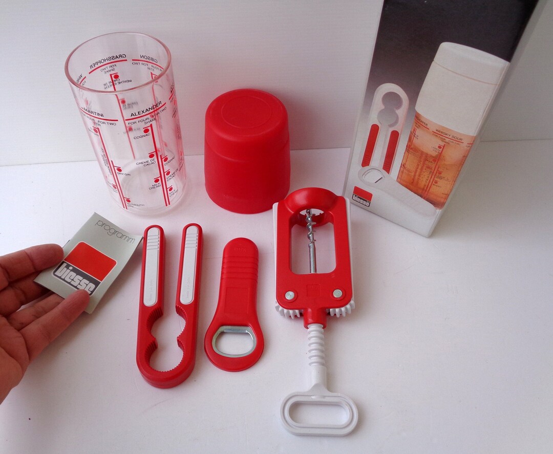 Vintage 1980s Italian BIESSE Barware Set 4 Items in White/red Plastic ...