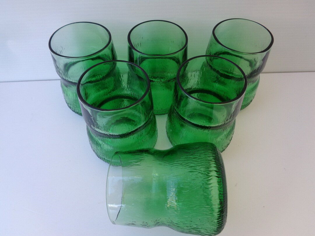 6 Vintage Italian Green Color Glass Drinking Glasses, Vintage Clear ...