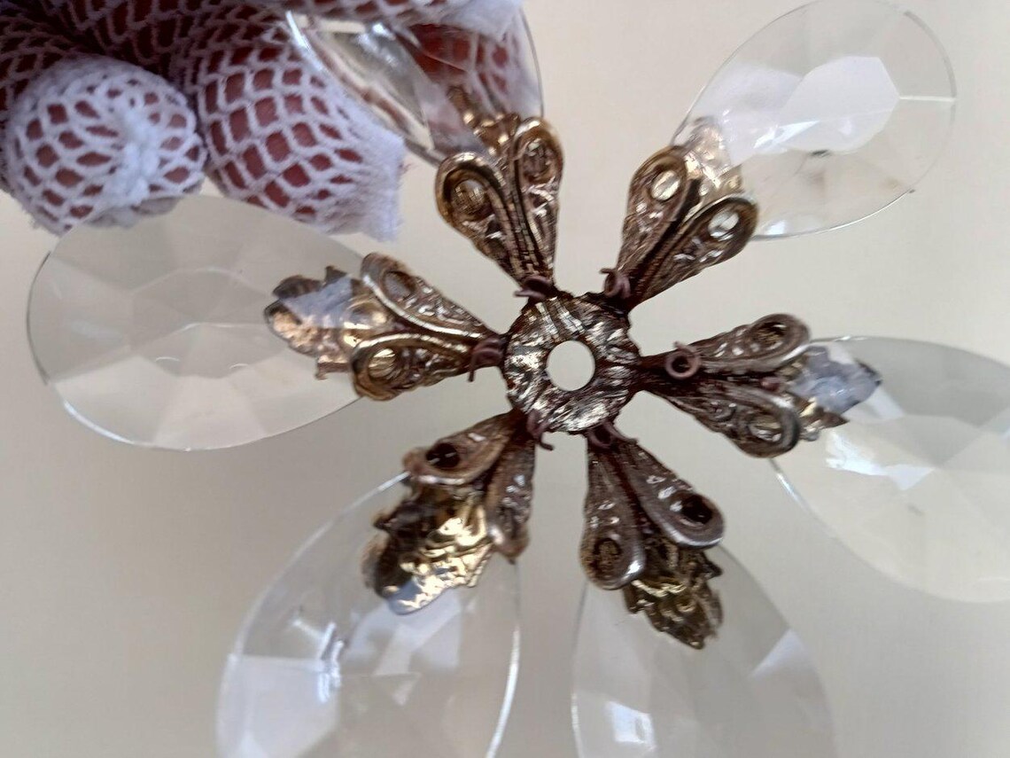 Rare Vintage Italian Flowers Shaped Metal Bobeche With 6 Crystal ...