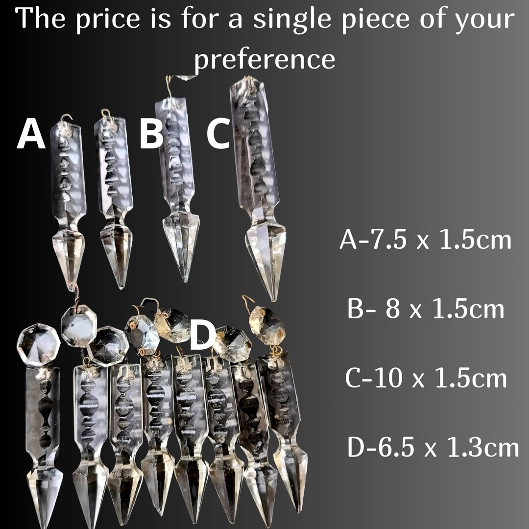 Vintage Italian Crystal Pendeloque Prisms, Chandelier Drops, 4 Styles ...