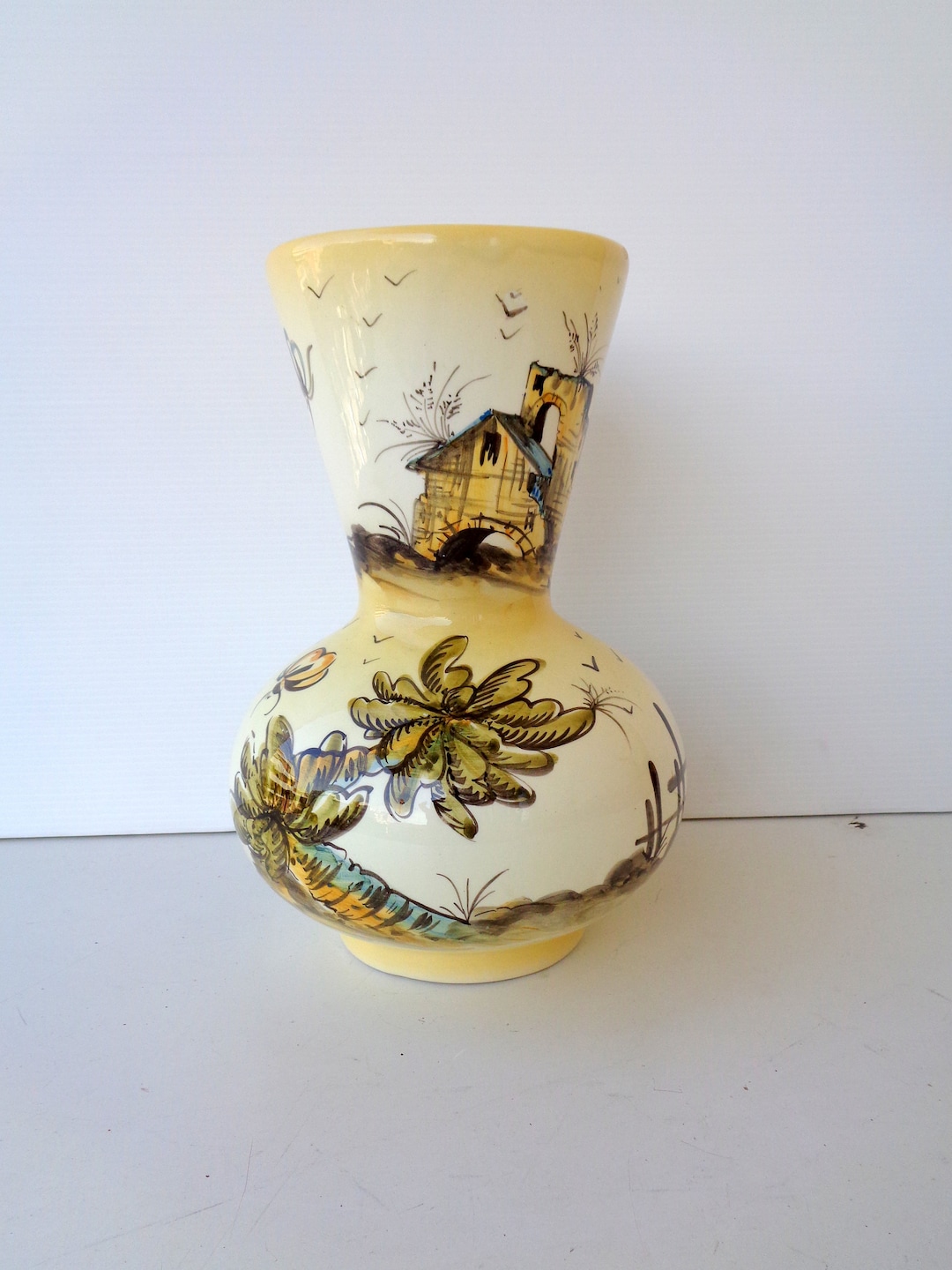 Vintage Italy 60s Hand Painted Potter Vase, Ceramic Author Painting ...