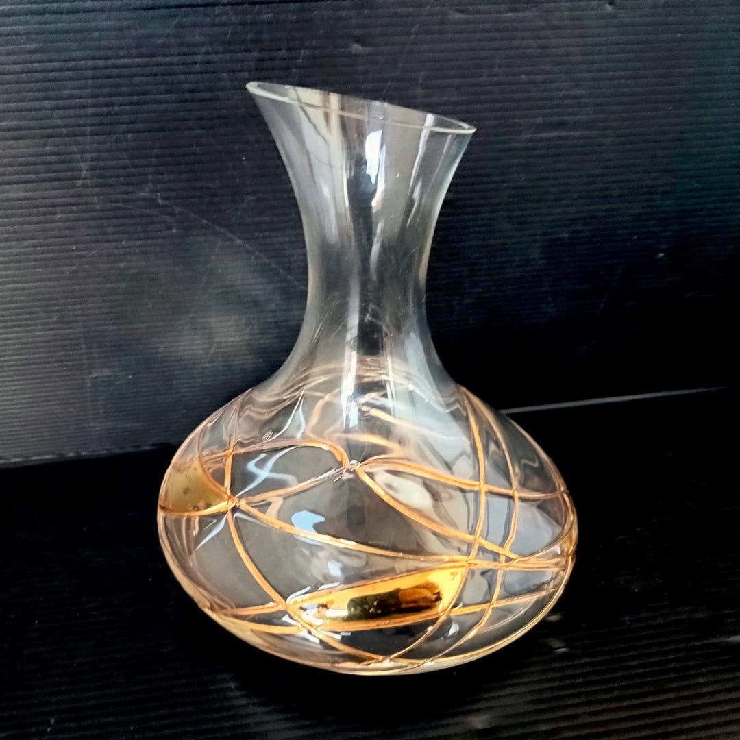 Elegant Vintage Italian Brand Balestri Clear Glass With Embossed Golden ...