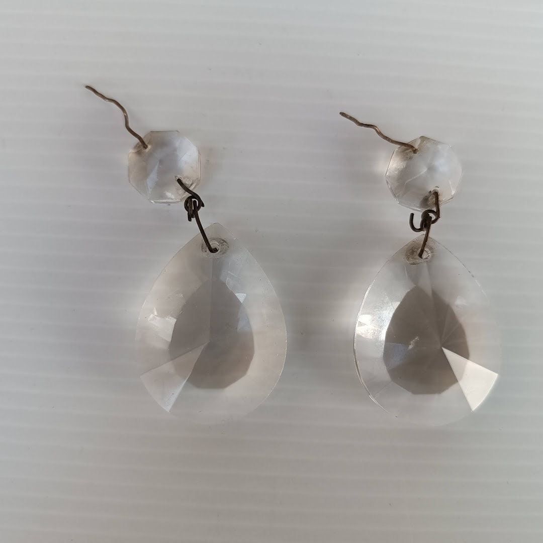Two Vintage 50s Faceted Crystal Drops 36 X 27mm Spare Parts Chandelier ...