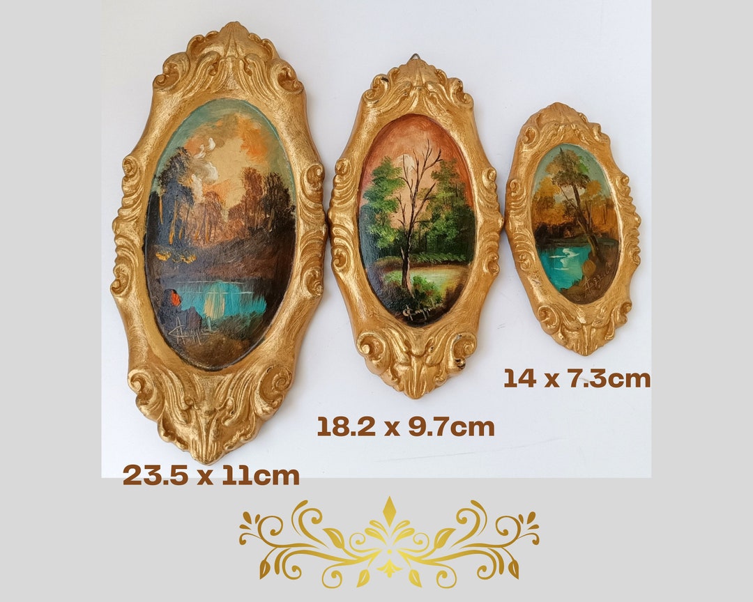 Set of 3 Sizes Italian Decorative Oval Painting Landscapes Wall Hanging ...