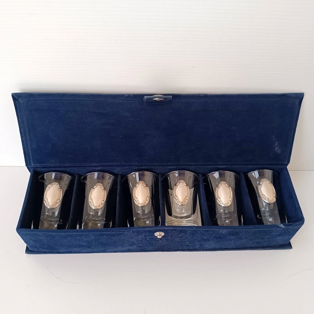 Vintage Italian 6 Crystall Glasses With Silver Laminated Oval Applique ...