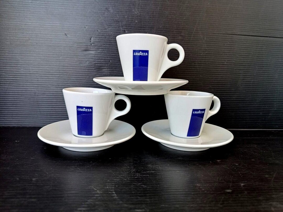 Set 3 Classic Coffee Lavazza Blue Espresso Cups With Saucers, White ...