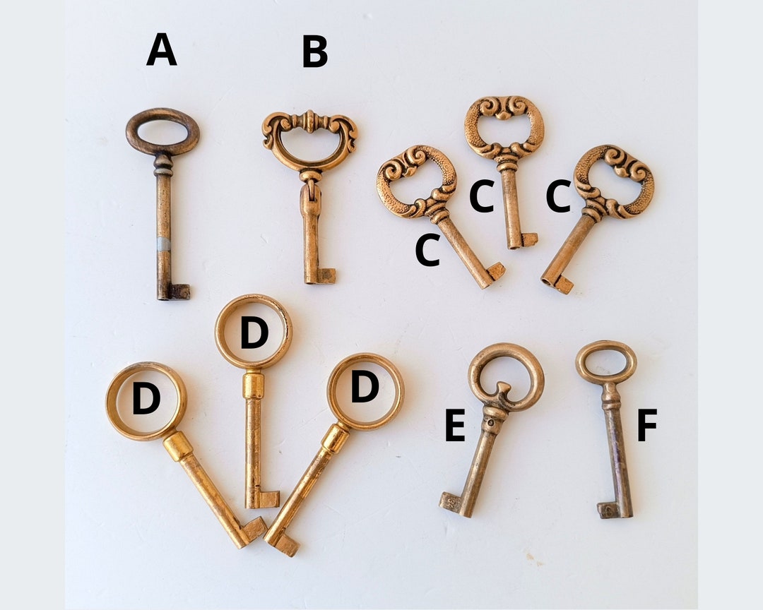 Vintage Italian Collectible Brass Keys, Fancy Authentic Furniture Key ...