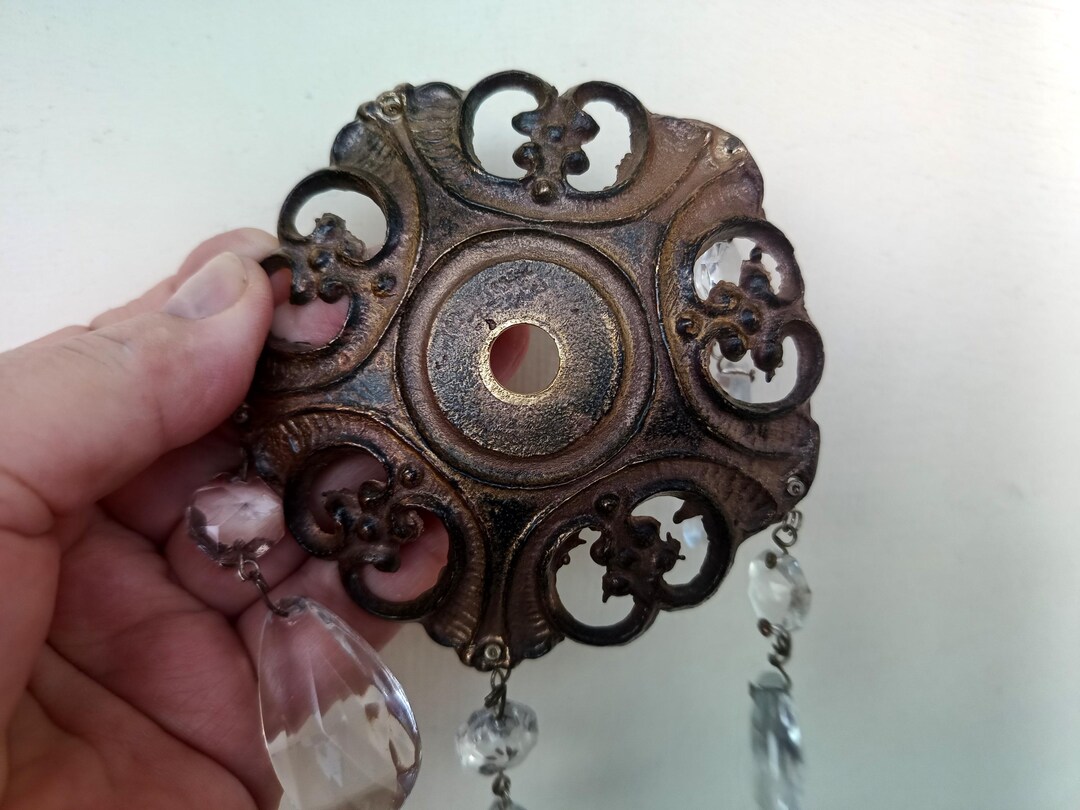 Brocante Bobeche, Antique Italian Brass Ornate Bobeche With Crystal ...