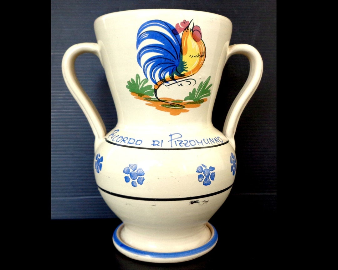 Terracotta Jug Ancient Glazed Majolica Rooster, Handpainted Rooster Jug ...