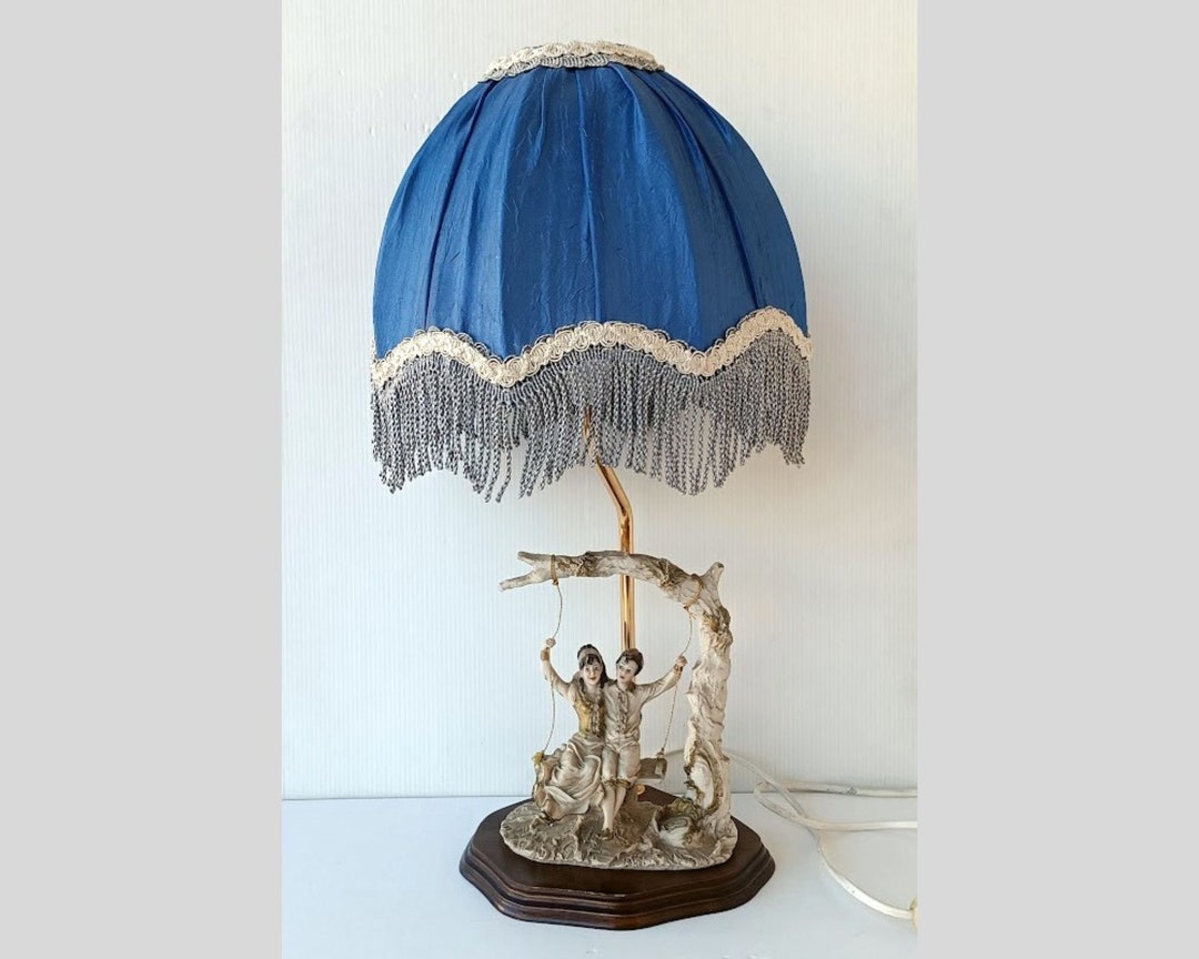 Rare Vintage Italian Working Table Lamp With Fabric Lampshade, With ...