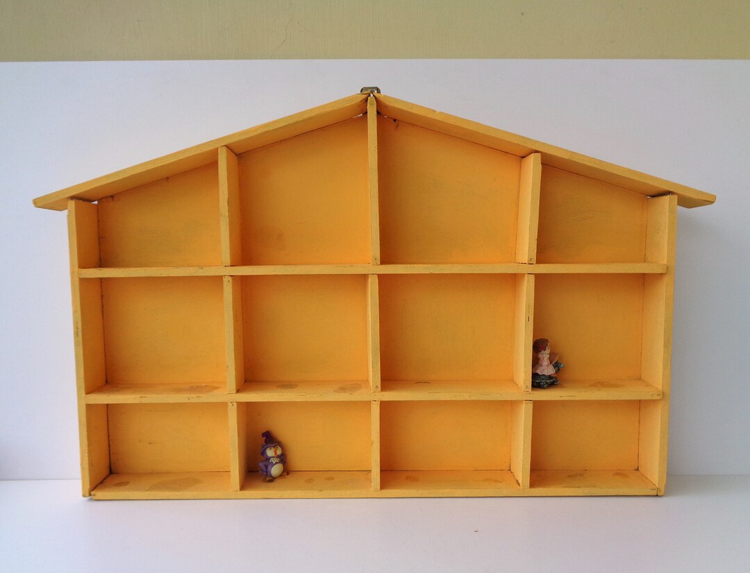 Vintage Wooden Yellow Wall Hanging Display for Miniatures Collection ...