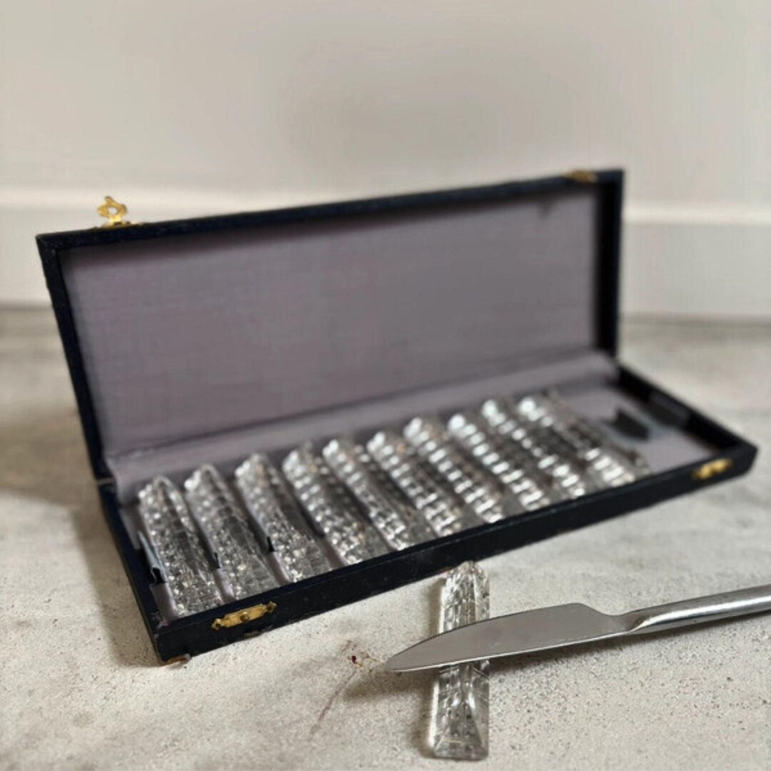 Vintage Knife Rest Cut Crystal Glass Cutlery Rest Set 11 in Original ...
