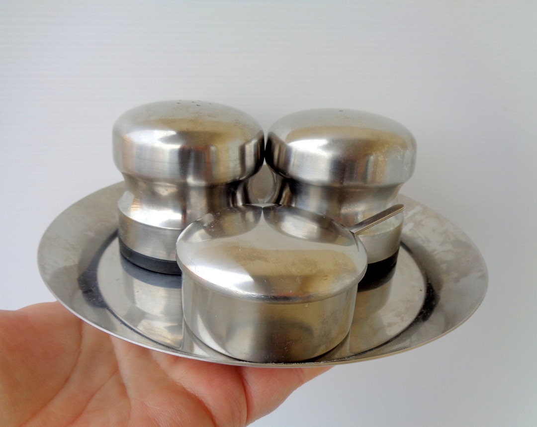 Vintage Italy Inox Vintage Table Set Salt Pepper Mustard Serve Spices ...