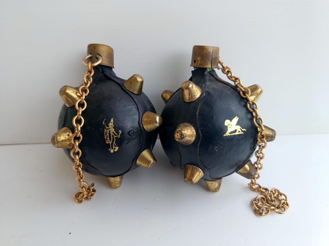 Two Collectable Decanters in the Shape of Balls, Covered With Leather ...