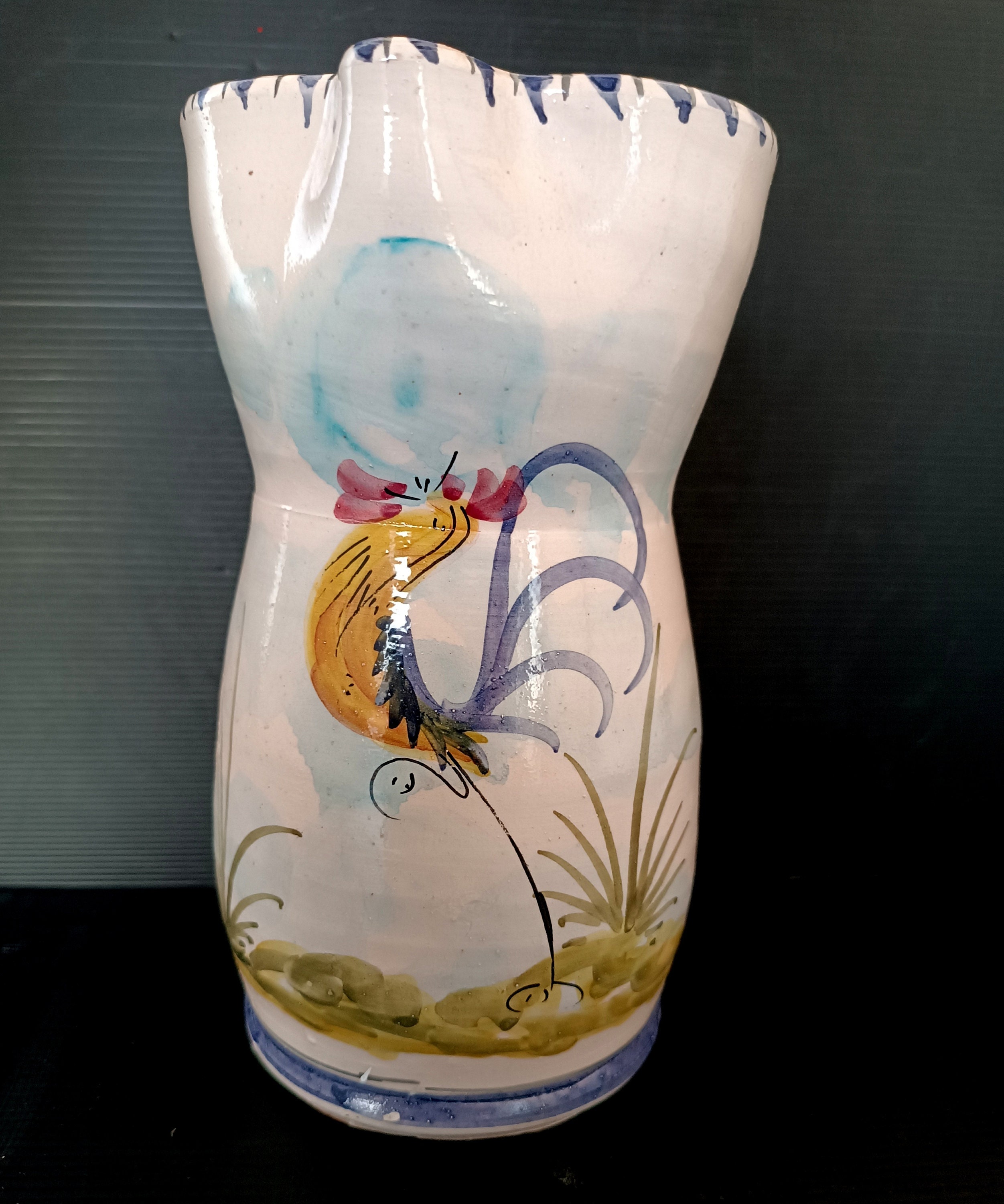 Terracotta Jug Ancient Glazed Majolica Rooster, Handpainted Rooster Jug ...