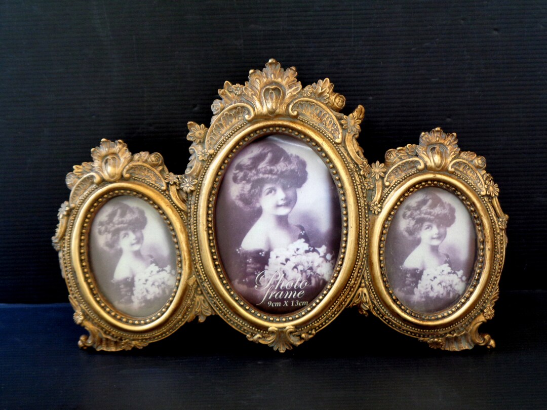 Vintage Oval Barocco Style Triple Oval Photo Frame in Hard Resin Desk ...