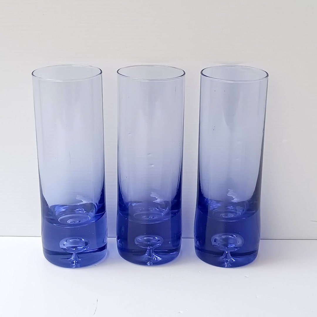 3 Collectible Blue Crystal Glasses With Heavy Bottom Vintage Italy 70s ...