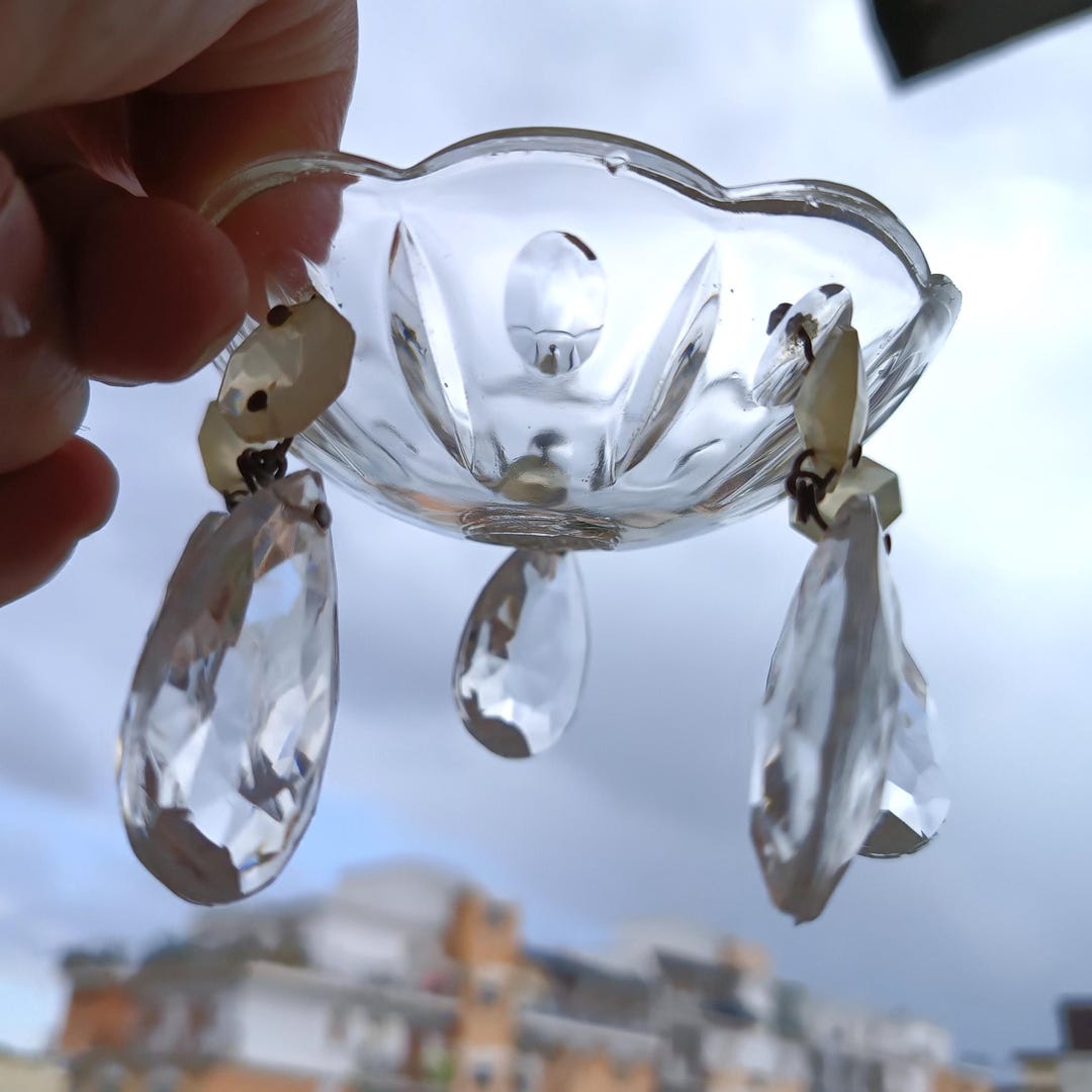 Vintage Italian 50s Bobeche Glass Crystal Parts Chandelier Teardrop ...