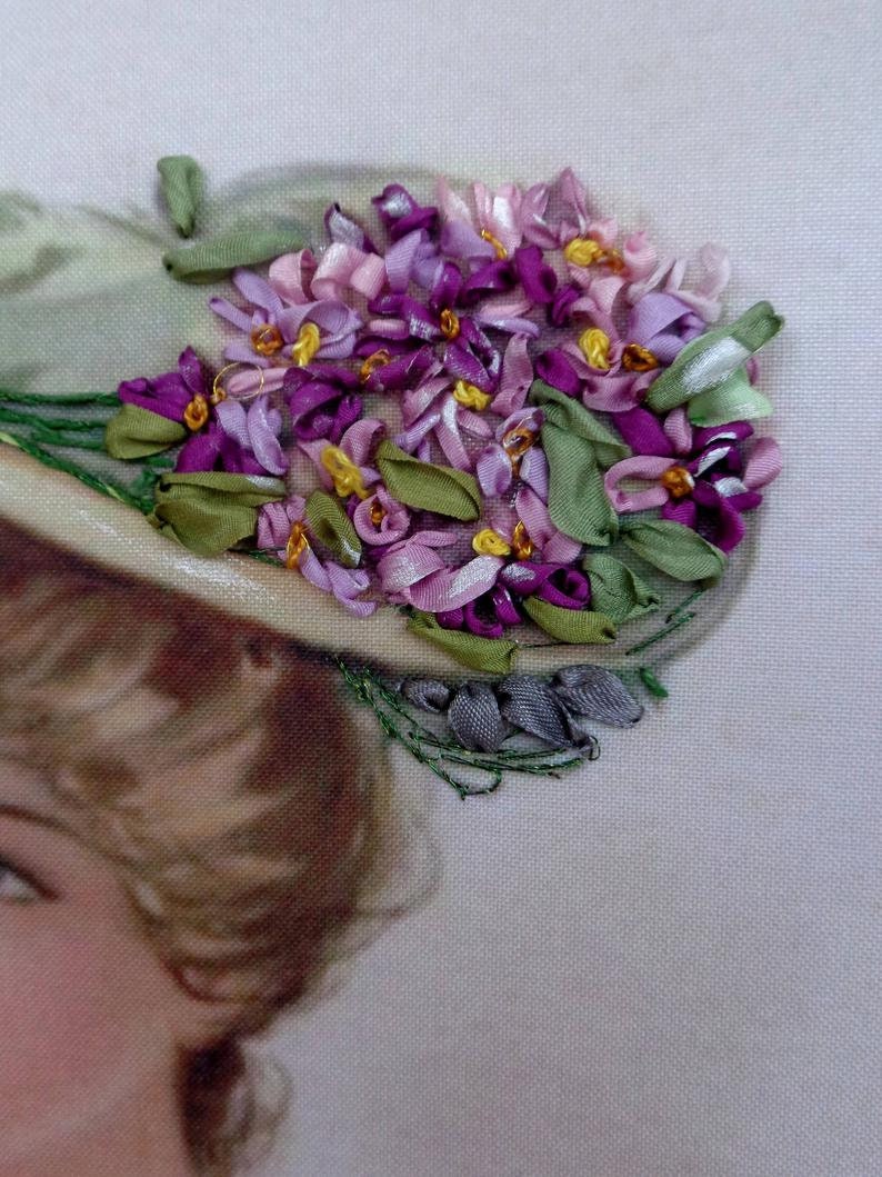 Victorian Lady Vintage Style Ribbon Embroidery Picture - Etsy