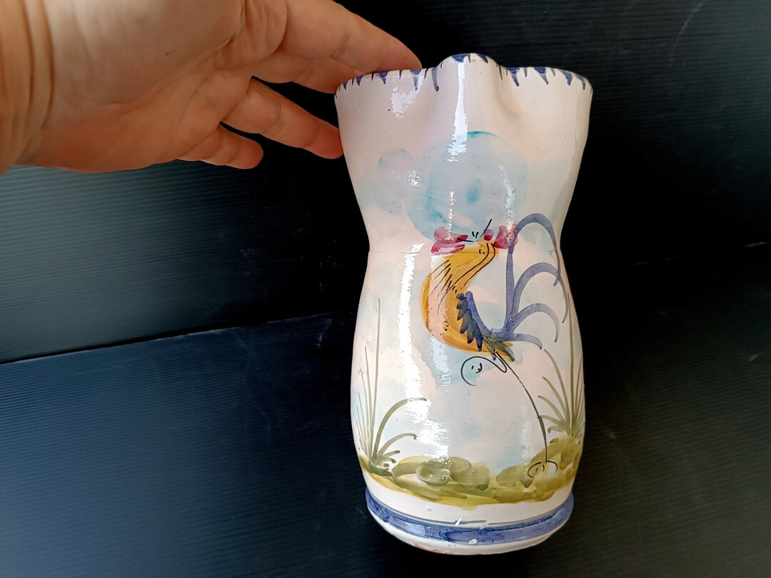 Terracotta Jug Ancient Glazed Majolica Rooster, Handpainted Rooster Jug ...