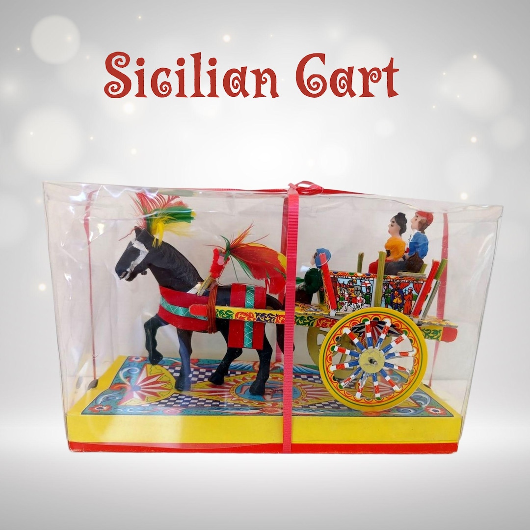 Vintage Italian Souvenir, Colorful Sicilian Wooden Cart, Sicilian ...