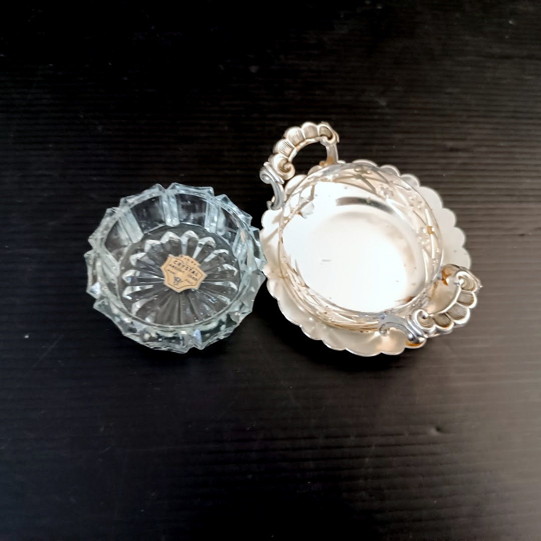 Vintage Salt Bowl Italian Salt Glass Handled Salt in Silver 1000 Holder ...