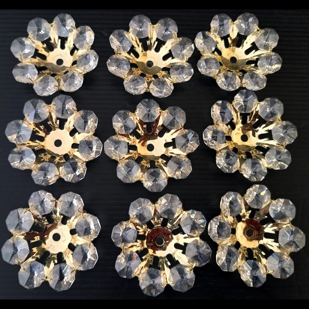 Vintage Italian Flowers Shaped Metal Bobeche With 8 Crystal Octagones ...
