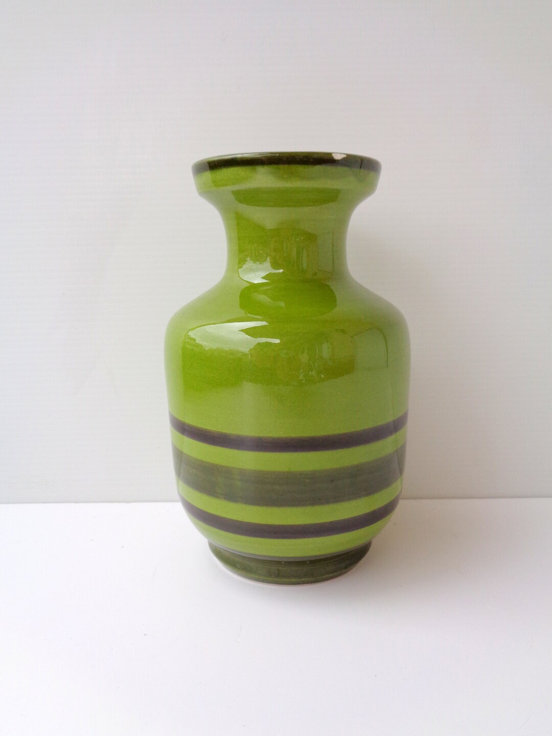 Vintage Green Ceramic Flowers Vase, Heavy Pottery Green Vase Italian ...