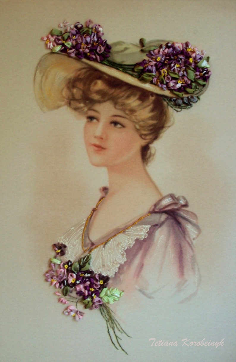 Victorian Lady Vintage Style Ribbon Embroidery Picture - Etsy