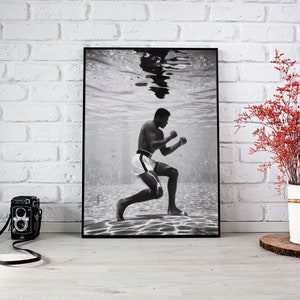 Underwater Boxing Poster Retro Black and White Photography Photo Print ...