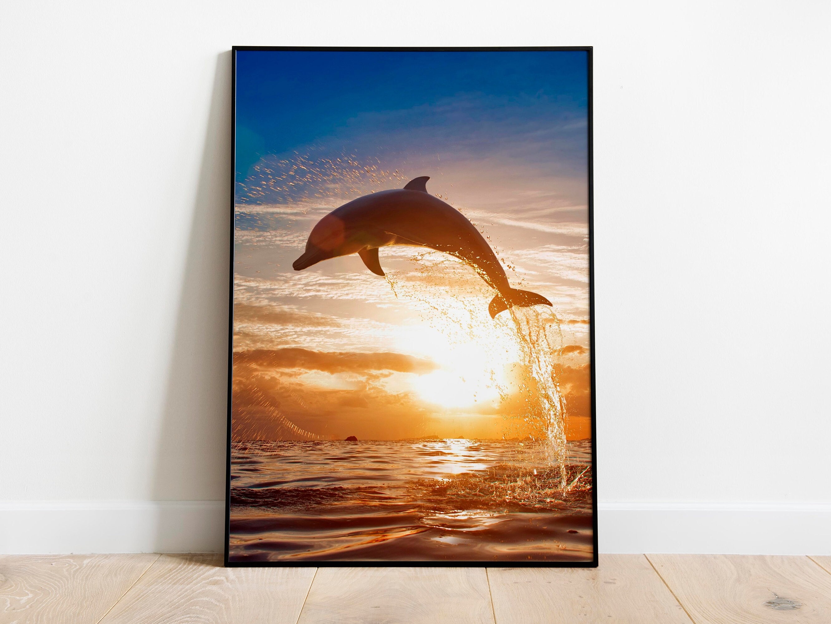 Dolphin Jumping Out of Water Poster Sunset Sunshine Sea Sunrise Photo ...