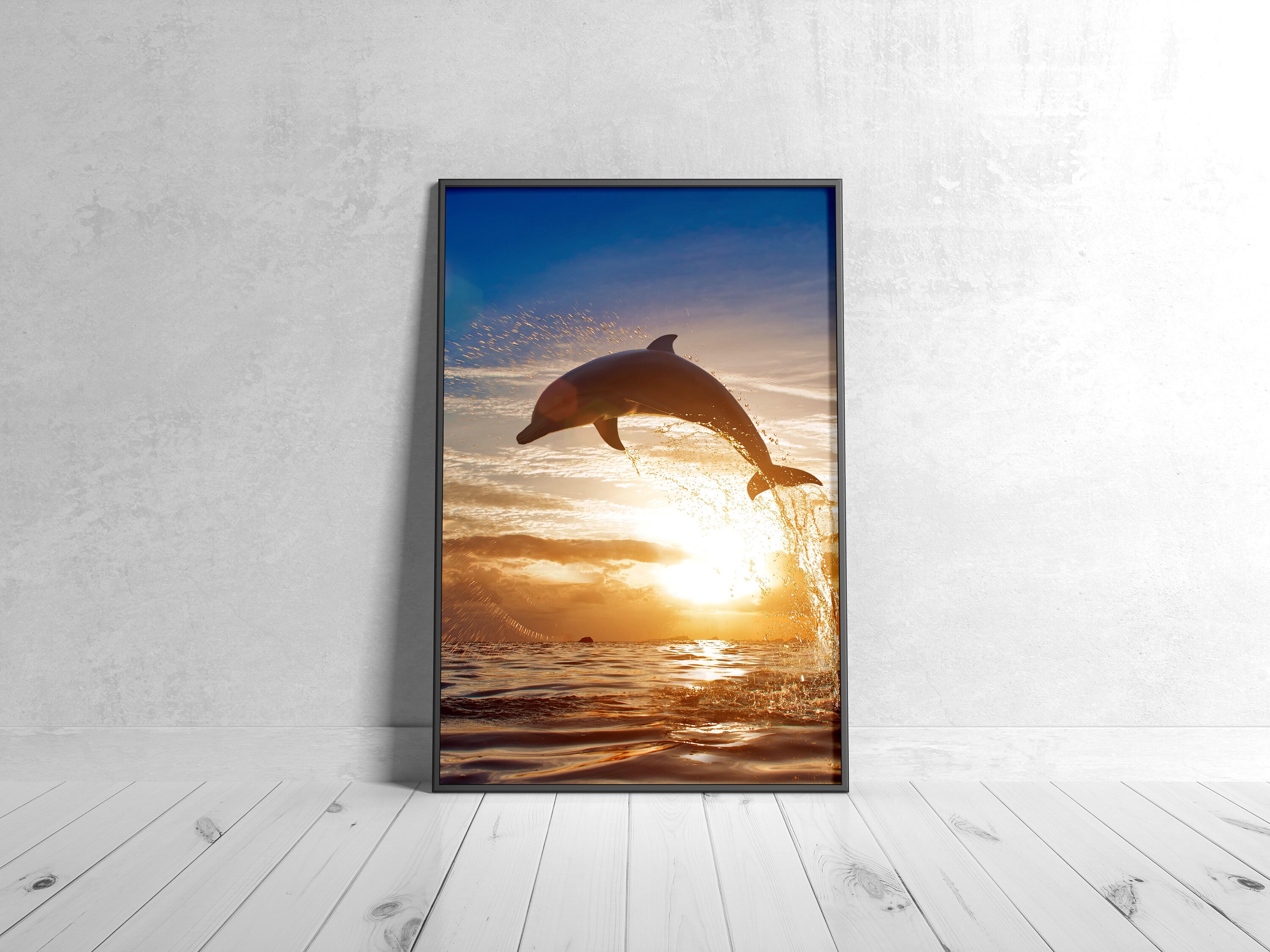 Dolphin Jumping Out of Water Poster Sunset Sunshine Sea Sunrise Photo ...