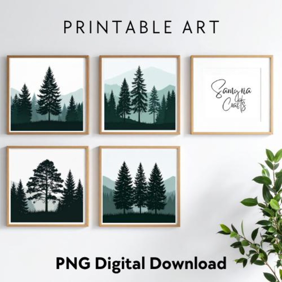Green Tree Print Set: Minimalist Forest Wall Art (digital Download) - Etsy