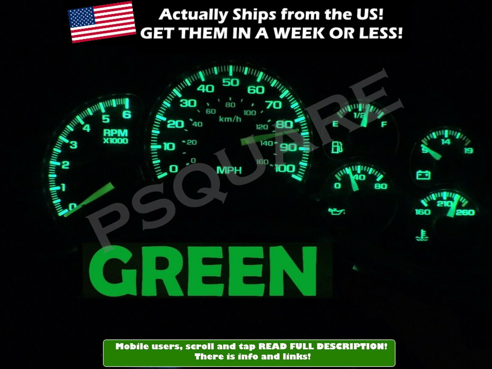 Gauge Cluster LED Dashboard Bulbs Green for Chevy GMC 99 02 Silverado ...