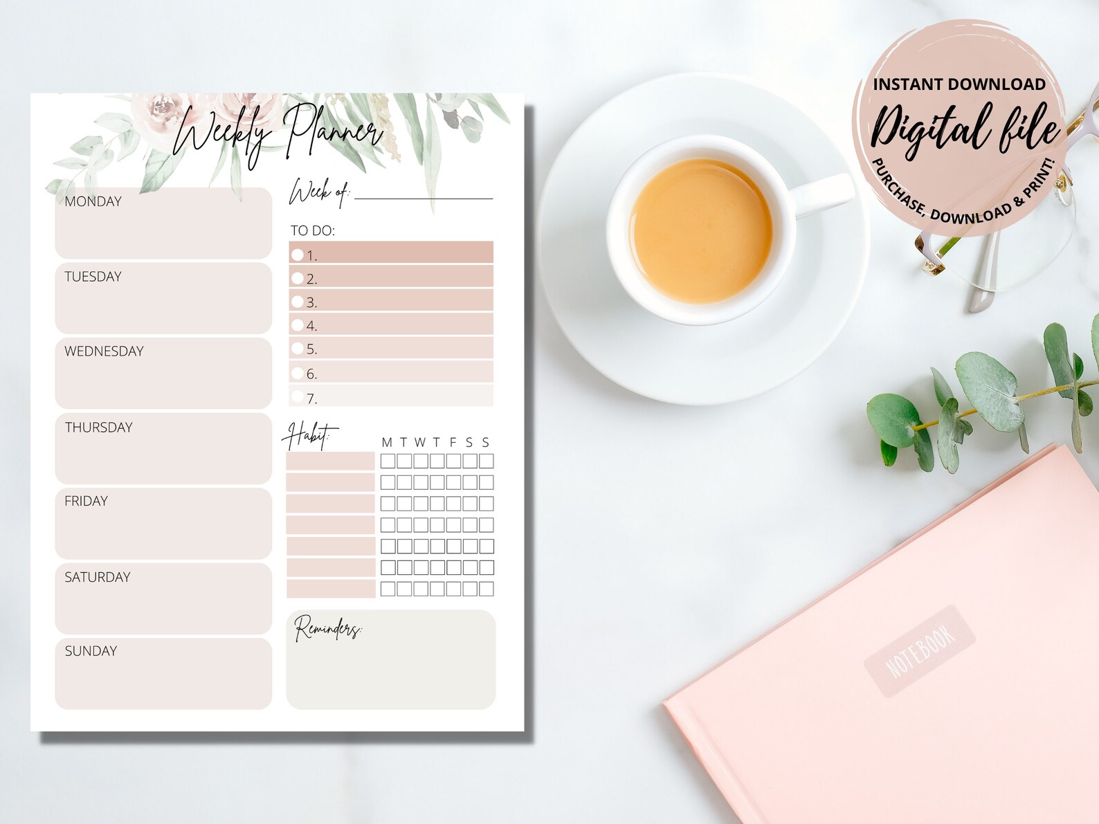 Printable Planner Feminine Weekly Planner Floral Planner - Etsy