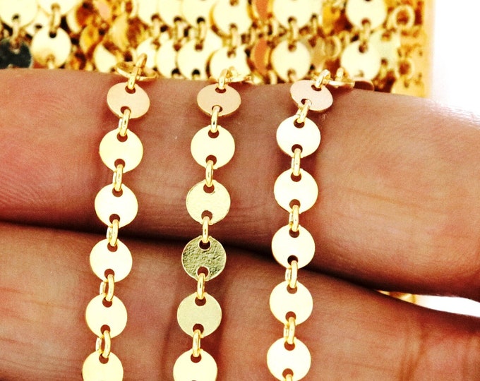 14K Gold Filled Round Sequin Disc Chain, 4 Mm Round Disc, by the Foot ...