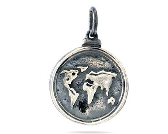 Silver World Map Charm - Etsy