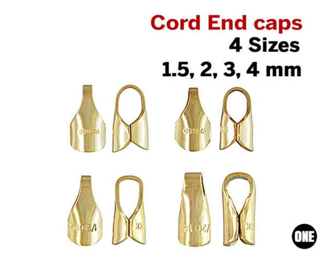 14K Gold Filled Flat Pinch End Caps Flat End Caps Size 4.0, 5.0, 7.0, 8 ...