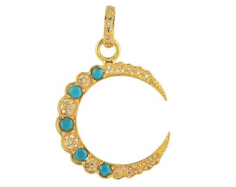 Small Oxidized 925 Silver Diamond Turquoise Crescent Moon Simple ...