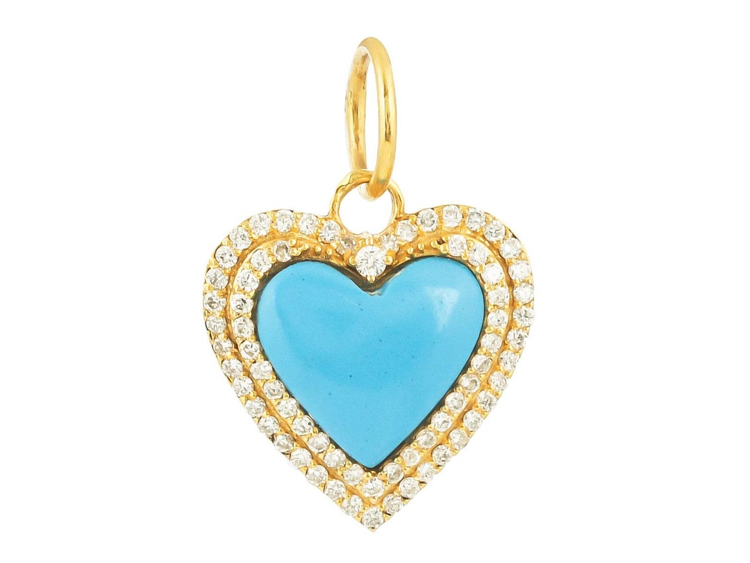 14k Solid Gold, Diamond & Turquoise Heart Pendant, (14K-DP-154) - Etsy