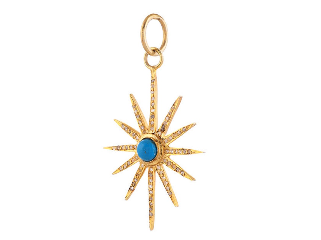 Pave Diamond & Turquoise North Star Pendant, (DPM-1327) - Etsy