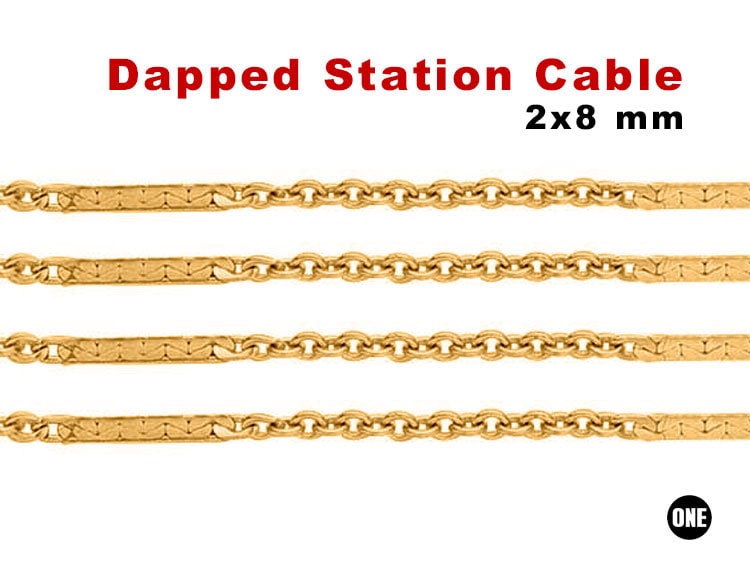 14K Gold Filled Dapped Bar Station Cable Chain 2x8 Mm | Etsy