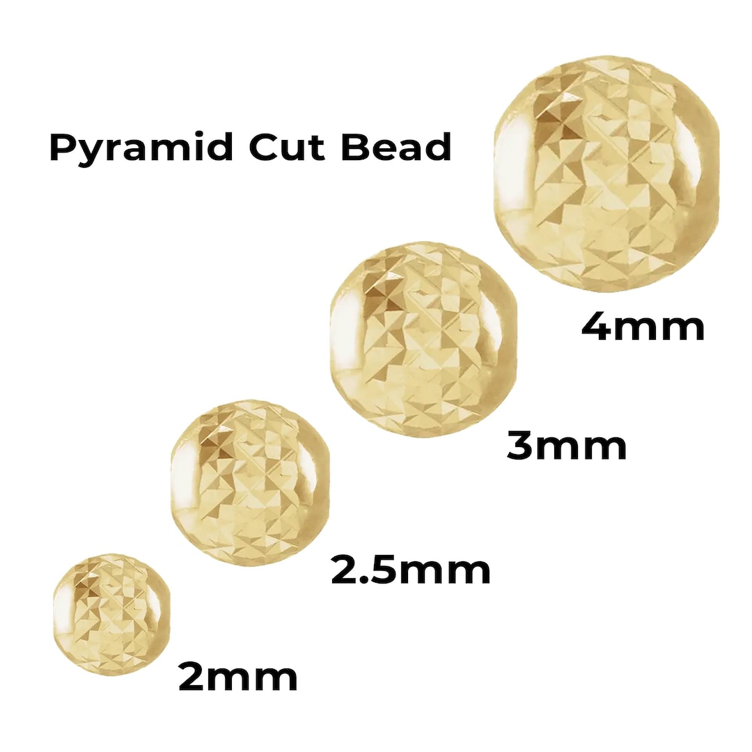 14K SOLID Gold Pyramid Cut Beads, Round Seamless Spacer Beads Available ...
