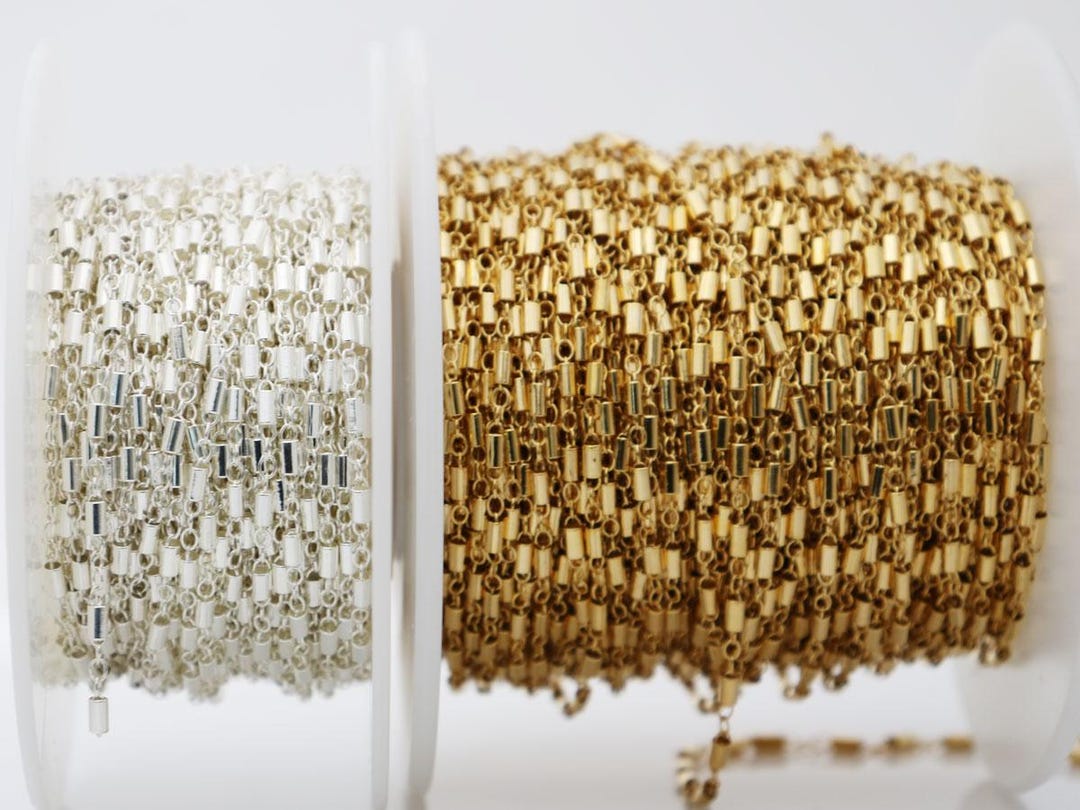 14k Gold Filled Tube Chain, Sterling Silver Tube Chain, Bar Cable, 1 ...