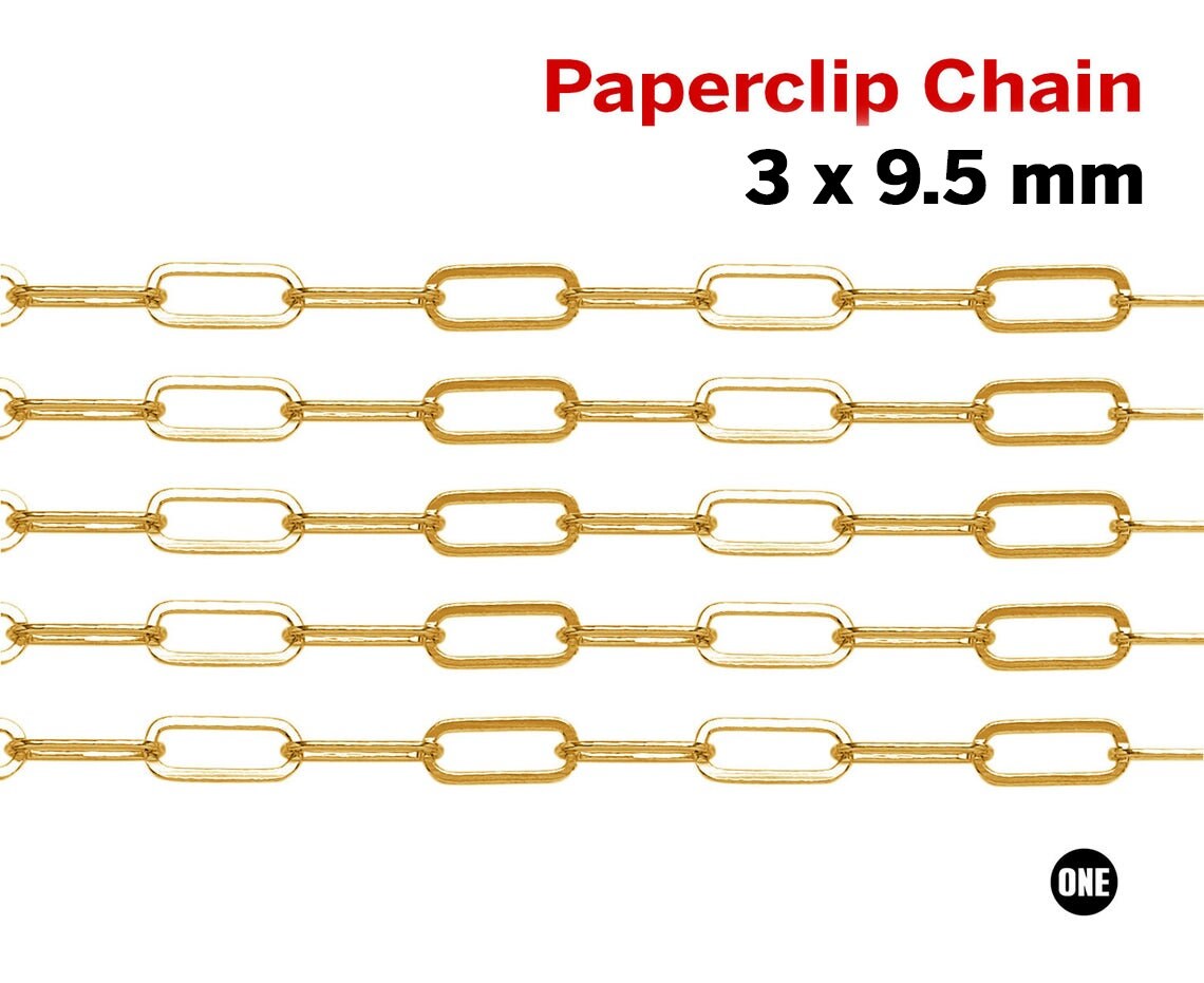 14/20 Gold Filled Paper Clip Chain, Paperclip Chain, Drawn Cable Paper ...