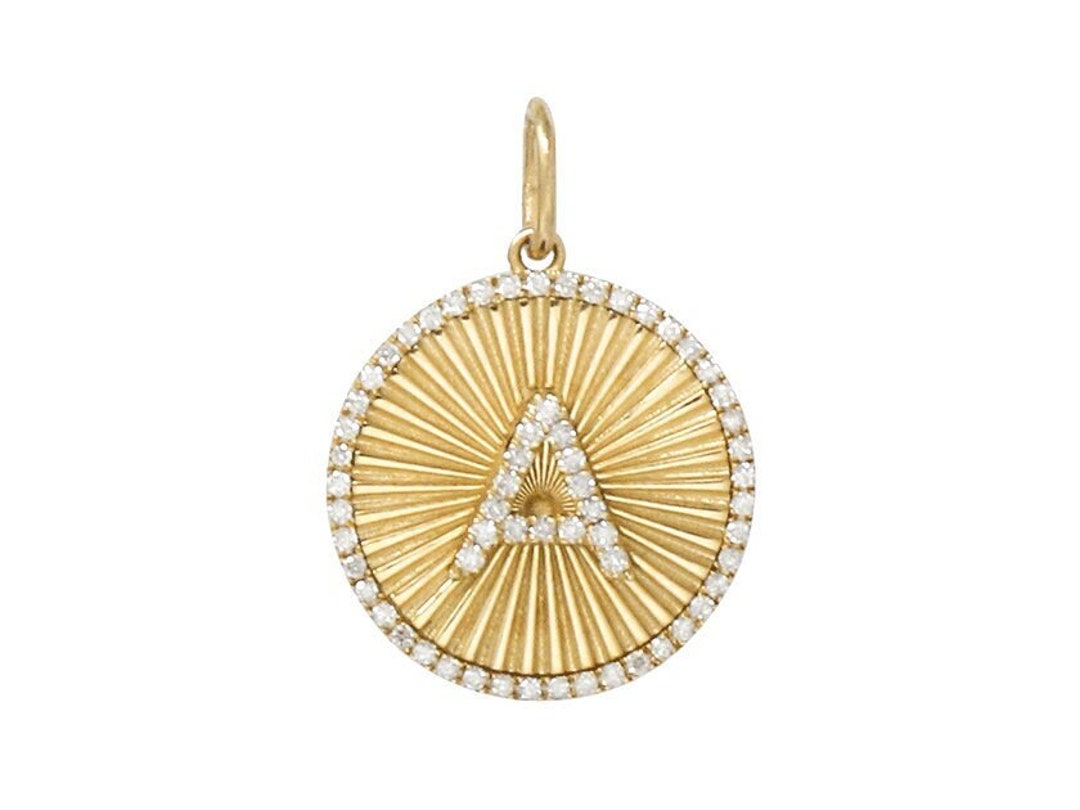 14K Solid Gold Pave Diamond Fluted Initial Pendant, (14K-DP-051) - Etsy