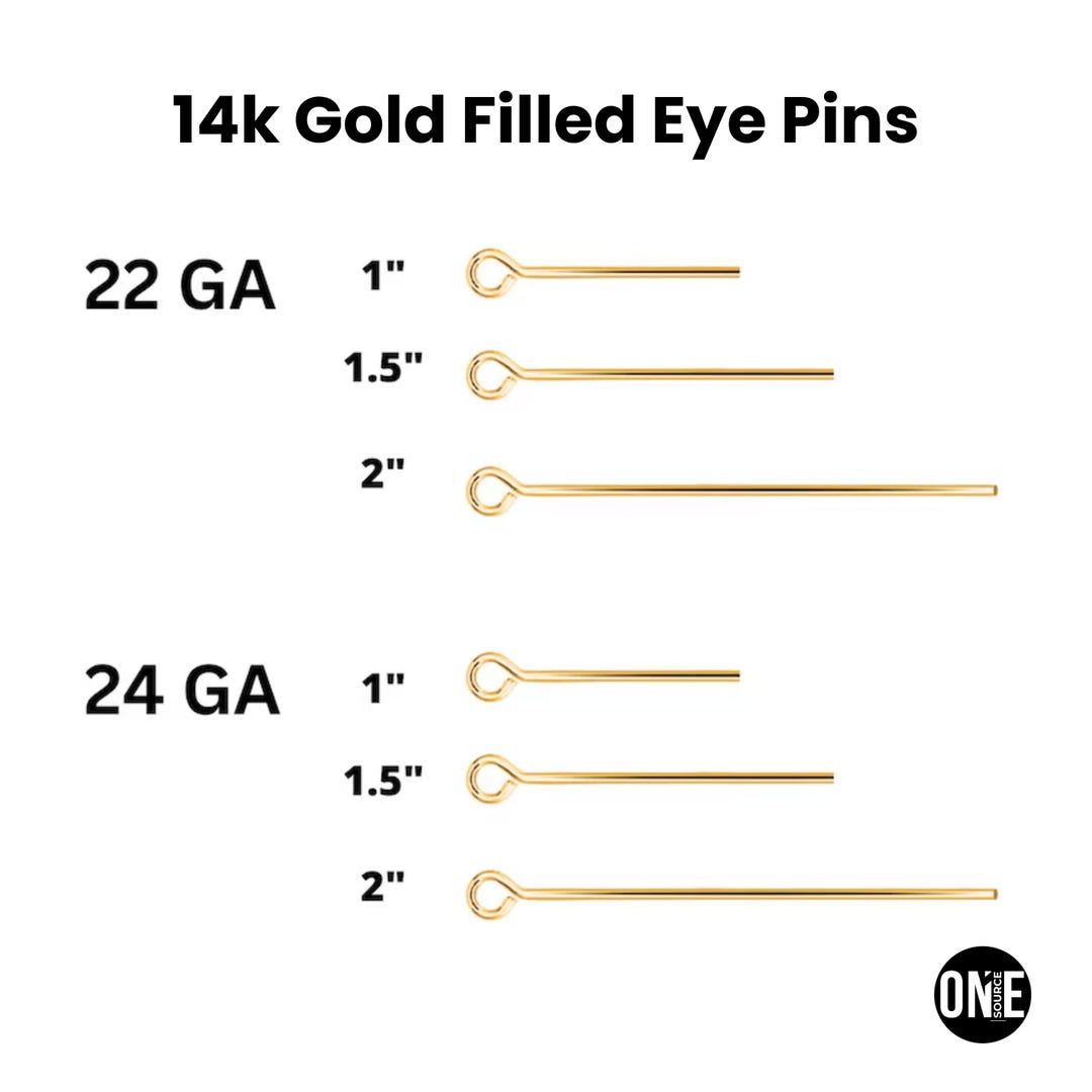14K Gold Filled Eye Pin, Eyepins Available in 24 Gauge and 22 GA, 3 ...